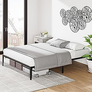 IDEALHOUSE 14 Inch Full Bed Frame with Storage, Metal Platform Bed Frame Full Size, Sturdy Steel Slats Support Mattress Foundation No Box Spring Needed, Black