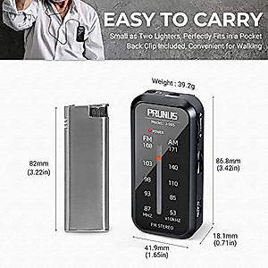 Pocket Radio Mini AM FM Stereo Radio Portable Battery Operated Radio, Includes Headphones, with Back Clip and Signal Indicator, Operated by AAA Batteries for Walking and Jogging, J-985 by PRUNUS