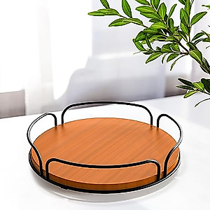 FLUFFYTREE Lazy Susan Turntable for Cabinet Organizer, 9 Inch Wood Lazy Susan for Countertop, 360 Degree Decorative Turntable Kitchen for Cabinet Pantry Kitchen Countertop Cupboard, Brown