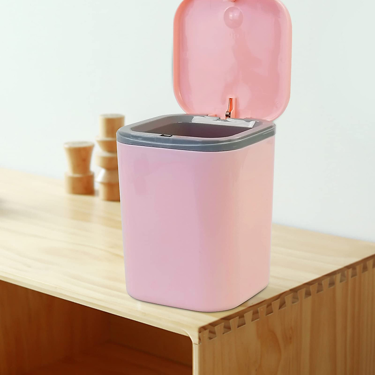 Bringer Plastic Countertop Tiny Waste Can, 0.5 Gallon Mini Garbage Can with Push-on Lid, Pink