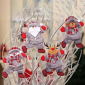 Christmas Tree Plush Ornaments Set, Plush Christmas Ornaments Santa Elk Bear Snowman Ornaments for Christmas Tree Xmas Home Holiday Decorations Christmas Ornaments