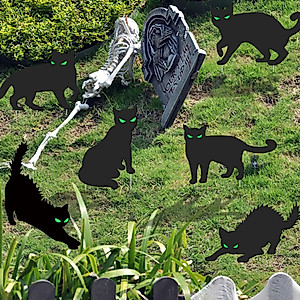 6 Pack Halloween Black Cat Yard Sign for Outdoor Decorations with Stakes Glow in the Dark Eyes, Waterproof Cat Silhouette Lawn Decorations for Garden Yard Patio Halloween Decor