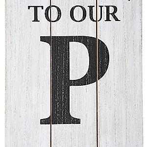 Glitzhome 42"H Wooden Welcome Porch Sign for Front Door with Cute Metal Hanging Planter, Washed White