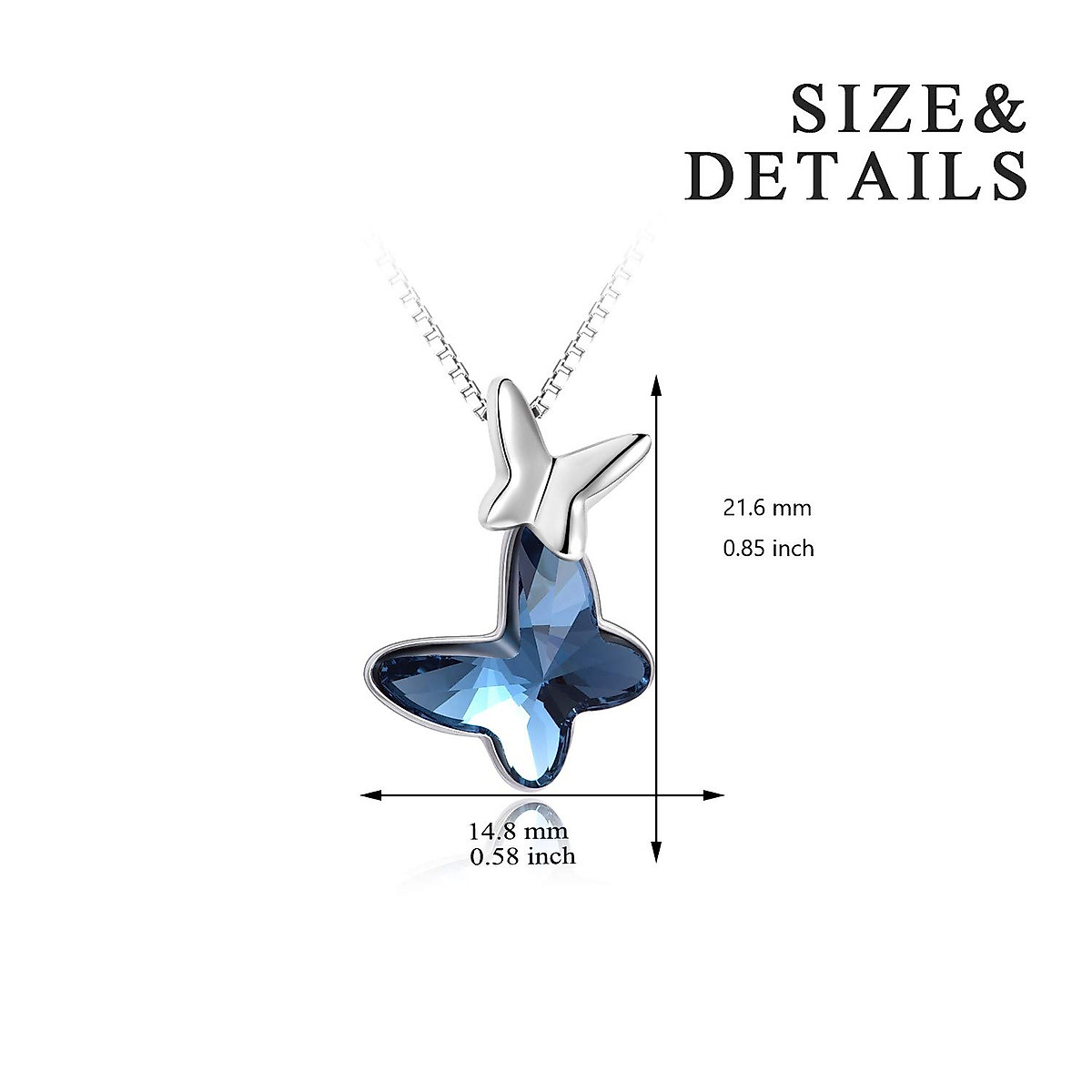 AOBOCO Morpho Helena Butterfly Necklace Sterling Silver Women Necklace with with Crystals from Austria, Fine Anniversary Birthday Butterfly Jewelry Women Her Wife(Blue)