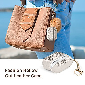 Nereides Compatible with AirPods Pro Case, Protective Leather Cover with Keychain, High-end Fashion Design Skin with Hollow Out Pattern for Women, Supports Wireless Charging, Front LED Light Visible