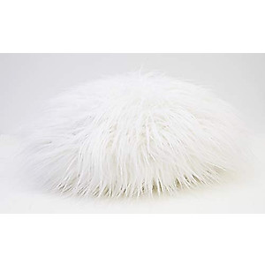 Thro by Marlo Lorenz TH015177002E 16" Kari Keller Round Faux Mongolian Pillow, 1 Count (Pack of 1), White