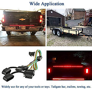 Oyviny 4 Pin Flat Y-Splitter Plug Adapter with 17.5 inch Trailer Extension Harness Plug and Play Adapter for LED Tailgate Light Bar and Trailer Lights Insulating Housing with Dust Cover