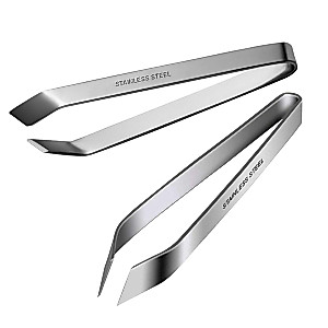 2 Pieces Fish Bone Tweezers Set, Kitchen Tweezers,Stainless Steel Flat and Slant Tweezers Pliers Remover Tool, for Debone Salmon Bass