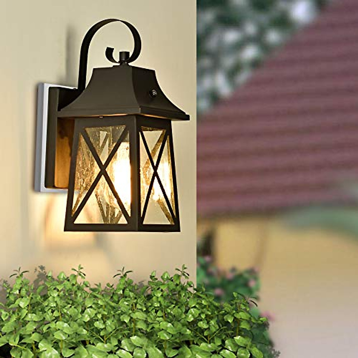 FLALINKO Dusk to Dawn Outdoor Wall Sconce - 2 Pack 14" Farmhouse Porch Light in Oil Rubbed Bronze Finish Clear Seedy Glass for Garage, Patio, Porch, Doorway, Entryway (ORB, Twin Pack)