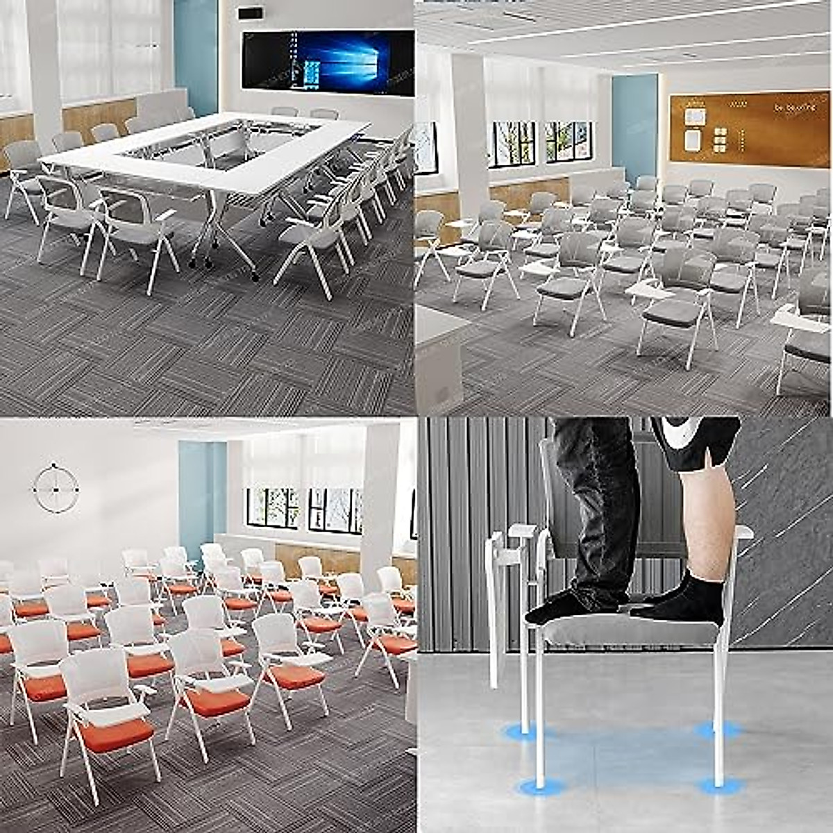 Favourite Training Chair with Table Board Conference Room Folding Chair Office Chair Training Table and Chair Integrated White Conference Chair with Writing Board (Color : Orange)