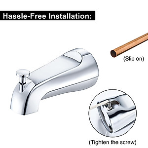 Tub Spout with Integrated Diverter for 1/2 inch Copper Tube - Metal Construction, Chrome