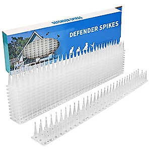 KKUYT Defender Spikes, 12 Pack Plastic Bird Spike, Outdoor Wall Cat Spikes Pigeon Spikes, 17 Feet Security Fence Spikes Anti-Theft Climb Strips for Roof, Railing (Clear-12 PCS)…