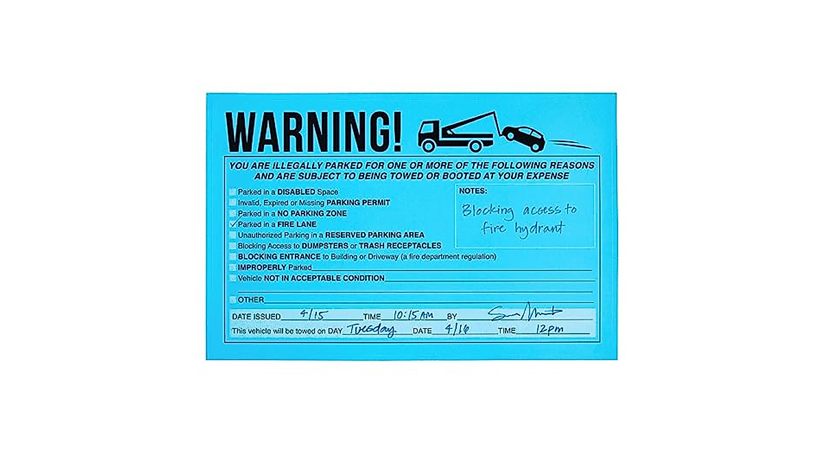 50-Pack Blue Parking Violation Stickers for Unauthorized Vehicles