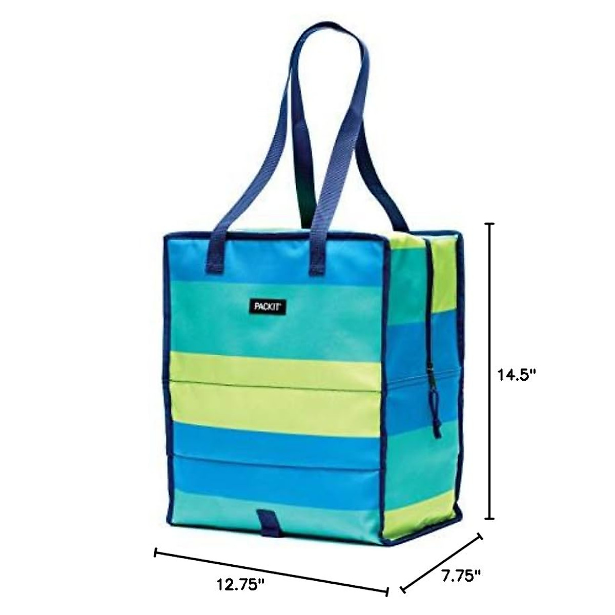 PackIt Freezable Grocery Shopping Bag with Zip Closure, Fresh Stripe