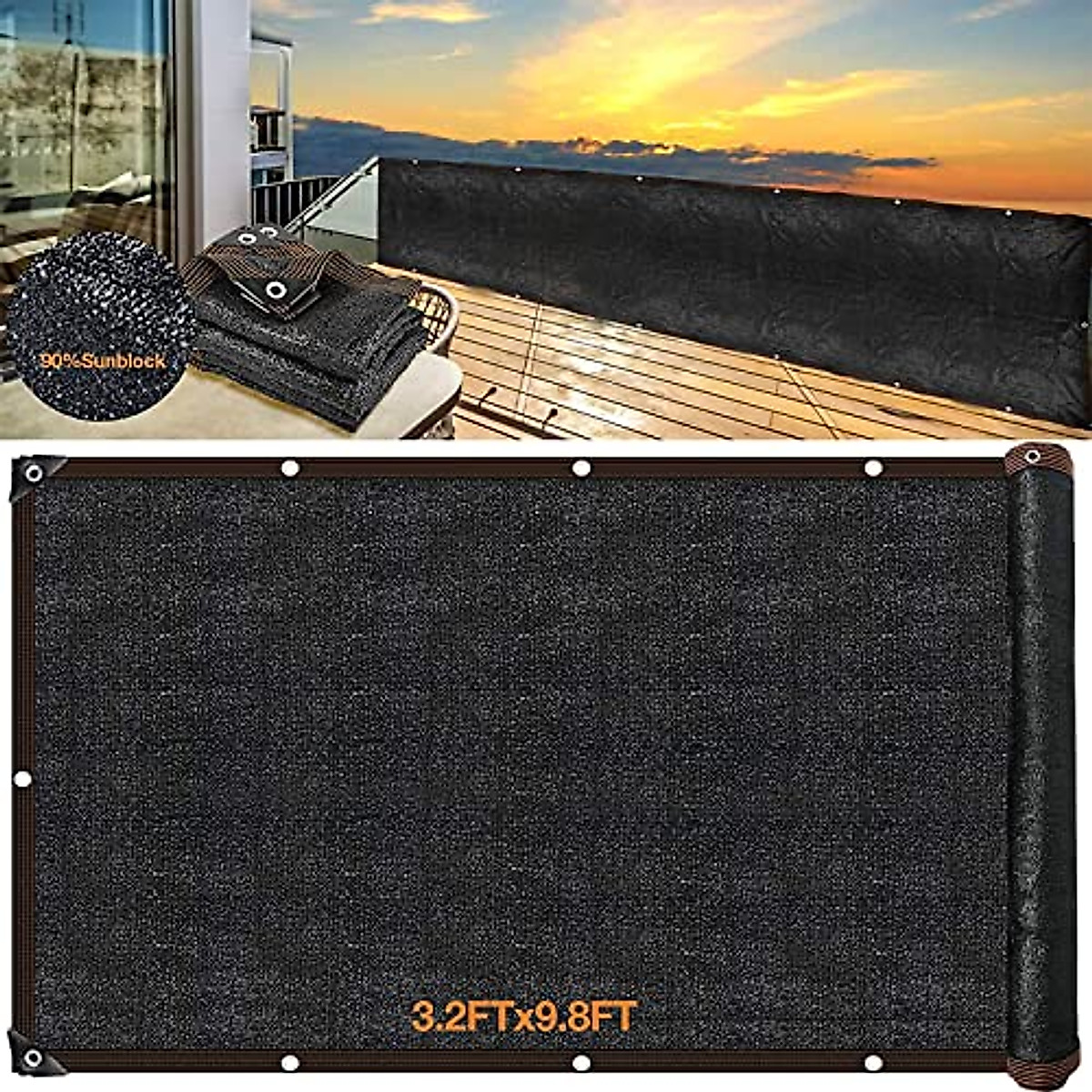 Sun Shade Cloth, 10X3.4ft Greenhouse Shade Cloth with Grommets, Garden Shade Cloth for Plants Heat Protection, Sunblock Shade Net for Balcony Privacy Screen for Outdoor Patio Deck Shade Sail Mesh Tarp