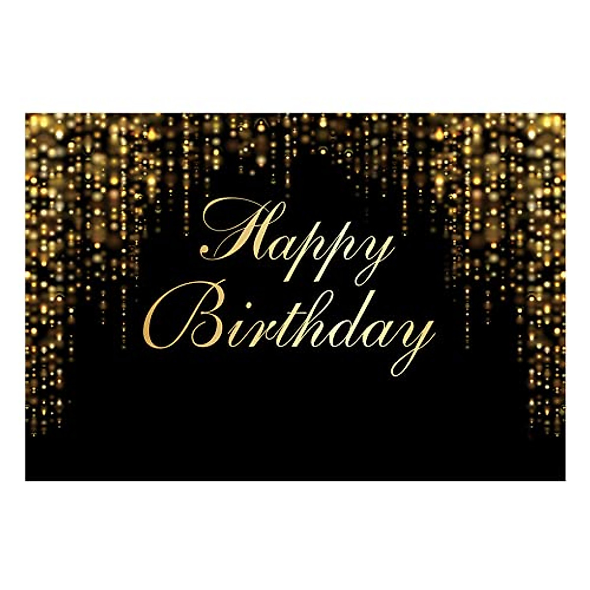 Funnytree 82" x 59" Happy Birthday Party Backdrop Black and Gold Glitter Bokeh Sequin Spots Photography Background Golden Sparkle Shining Dots Baby Abstract Milestone Banner Cake Table Decor Photo