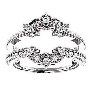 PB Collection Milgrain Round Double Row Curved Enhancer Guard Ring in 925 Sterling Silver 14K White Gold Over 9