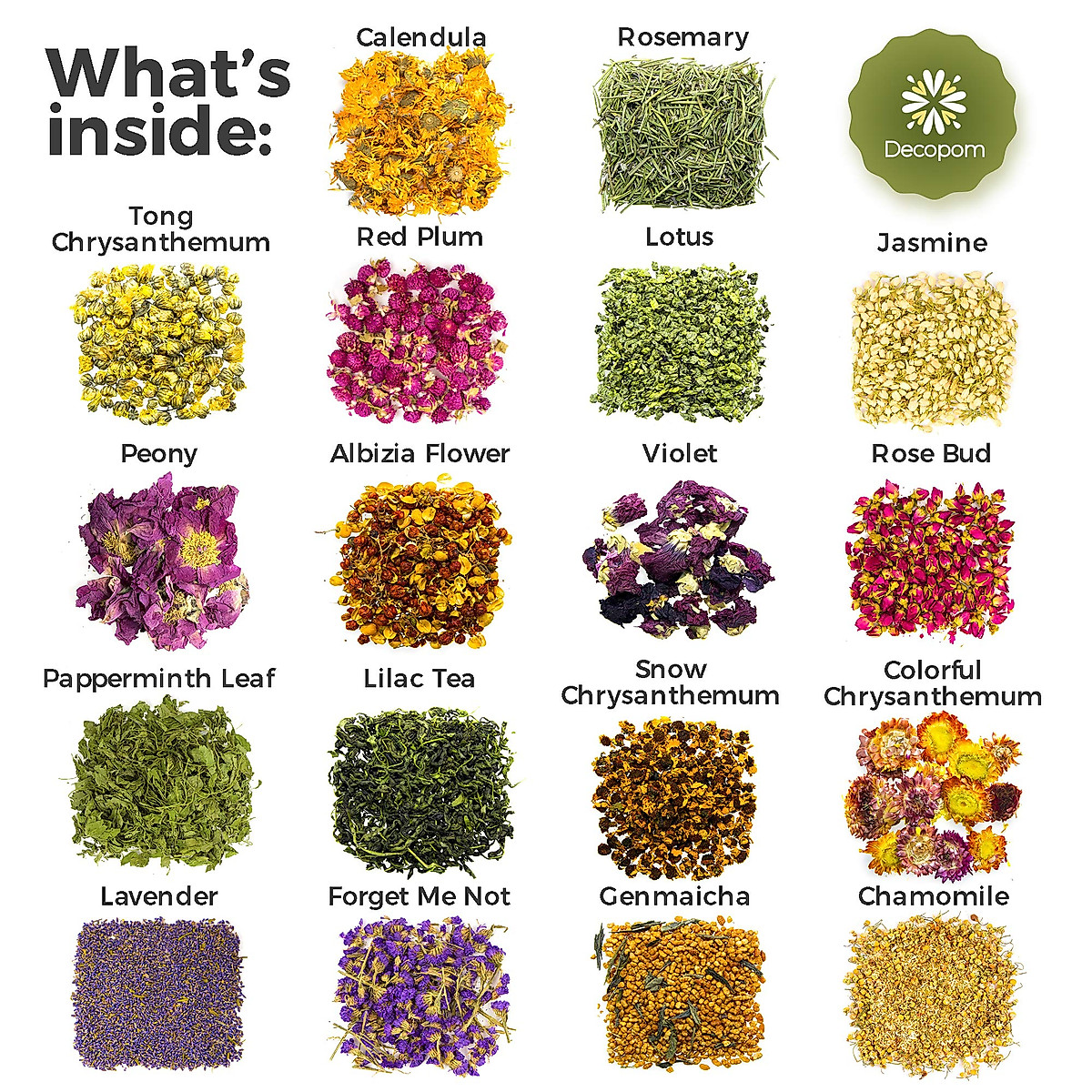 Dried Flowers and Herbs for Soap Making - 18 Varieties Rose Buds Jasmine Lavender Dry Flower Petals - Lip Gloss Witchcraft Supplies Resin Jewelry Essential Oils for Candle Crafts Nail Art Bath Bombs