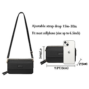 Lanyani crossbody wallet purse phone small shoulder bag with wristlet strap for women ladies (Nylon Black)