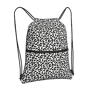 Huatansy Women's Drawstring Backpack String Bag Sports Cinch Sackpack Gym Sack Training Gymsack Yoga Bags with Zipper Pocket (Leopard Print)