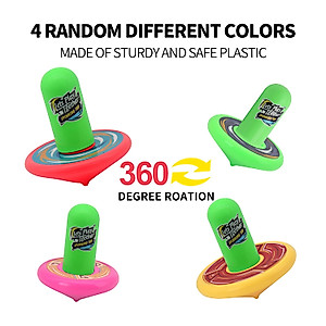 Durable Stackable Spinning Tops for Kids, Set of 4, Spin Toys, Fun Birthday Party Favors for Boys and Girls (Up 3 Years Old)