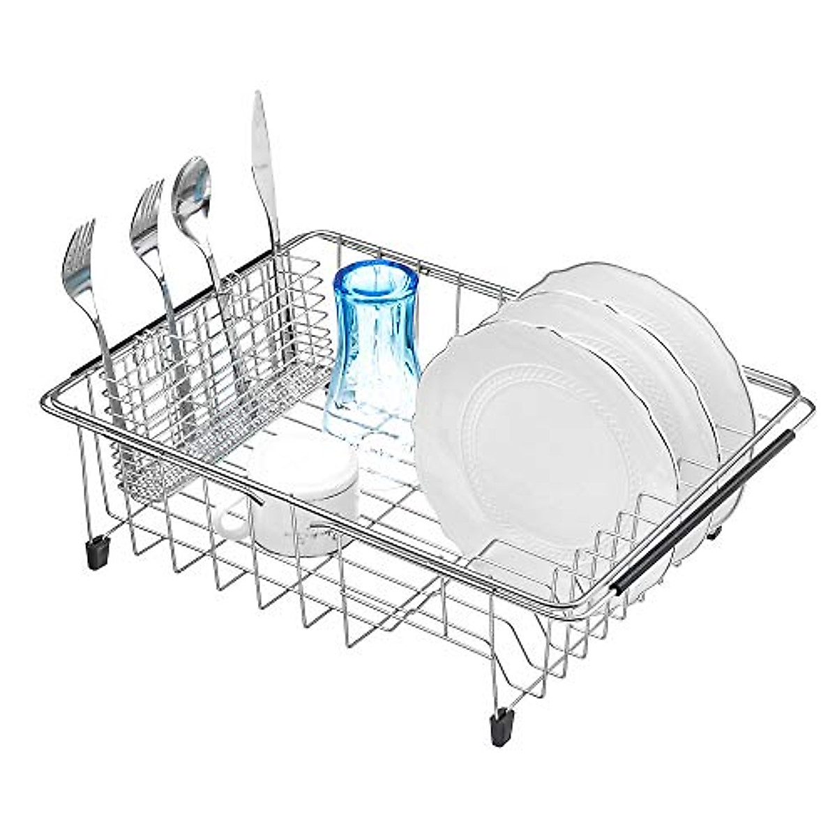 iPEGTOP Expandable Deep Large Dish Drying Rack and Utensil Cutlery Holder