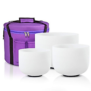 CVNC 432HZ Set of 3 PCS 8"C+10"F+12"D Note Frosted Quartz Crystal Singing Bowl with Carry Case Bag