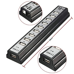 SaiDian 1Pcs 10 Port USB2.0 External Hub with Power Adapter High-Speed Expander Multi-Interface USB Hub