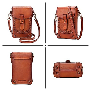 Montana West Crossbody Handbag Genuine Leather Shoulder Bag Mini Vintage Cell Phone Purse for Women Brown MWG02-9062_BR