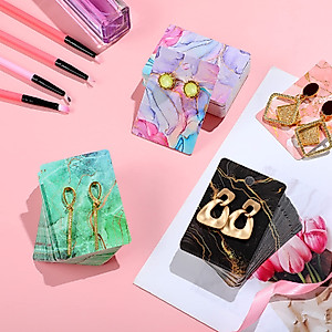 900 Pcs Marble Earring Necklace Display Card Holder for Selling, 250 Pcs 5 Colors Jewelry Display Cards 150 Pcs Self Seal Bags and 500 Earring Back for Jewelry Packing, 2 x 2.8 Inches (Golden Ripple)