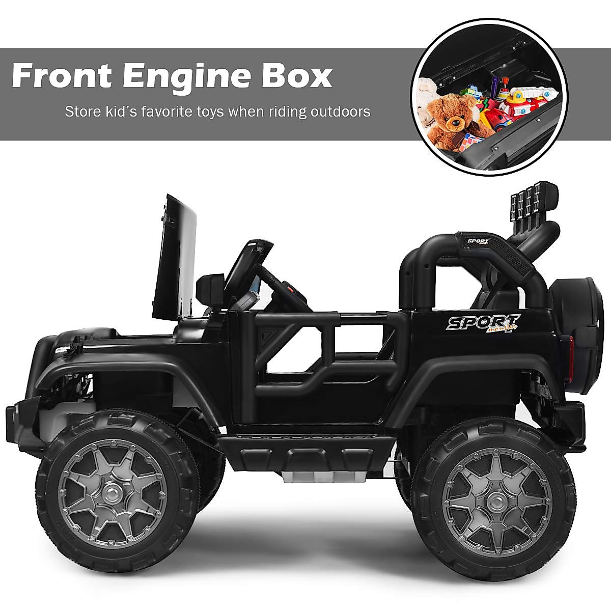 Costzon 2-Seater Ride on Truck, 12V Battery Powered Electric Vehicle Toy w/Remote Control, 3 Speed, LED Lights, MP3, Horn, Music, 2 Doors Open, Spring Suspension, Ride on Car for Kids (Black)