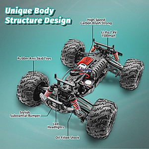 Losbenco High Speed RC Cars 40KPH for Adults, 1:16 Scale Remote Control Car, 4WD All Terrain Off-Road Monster RC Truck with Bright Headlight 2 Rechargeable Batteries for Kids and Adults