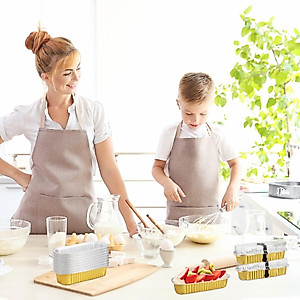 ABuff 100 Pack Mini Loaf Pans with Lids, 6.8oz Aluminum Foil Disposable Baking Pans With Lids and Spoons, Rectangle Pans Tins Containers Cake Pans for Brownie Cake Cheesecake - Gold