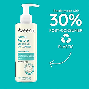 Aveeno Calm + Restore Triple Oat Hydrating Face Serum for Sensitive Skin, Gentle and Lightweight Facial Serum to Smooth and Fortify Skin, Hypoallergenic, Fragrance- and Paraben-Free, 1 fl. Oz