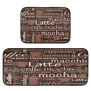 Coffee Latte Mocha Cafe Kitchen Mats Kitchen Rugs Runner Laundry Rug Non Slip Floor Door Mats Soft Doormats Carpet Home Decor Set of 2