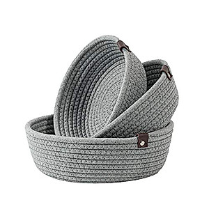 Goodpick 3pack Small Basket - Woven Storage Basket for Living Room Bathroom Storage Basket for towels Cute Round Basket for Baby Toy Storage Home Storage Baskets for Shelves Gift Baskets, Gray