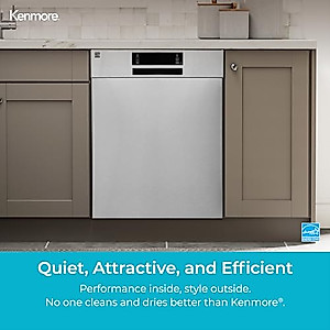 Kenmore 24" Built-In Stainless Steel Tub Dishwasher with EasyFlex 3rd Rack, SmartWash, UltraWash Plus, TurboDry, and Adjustable Rack, Energy Star Certified, Fingerprint Resistant Stainless Steel
