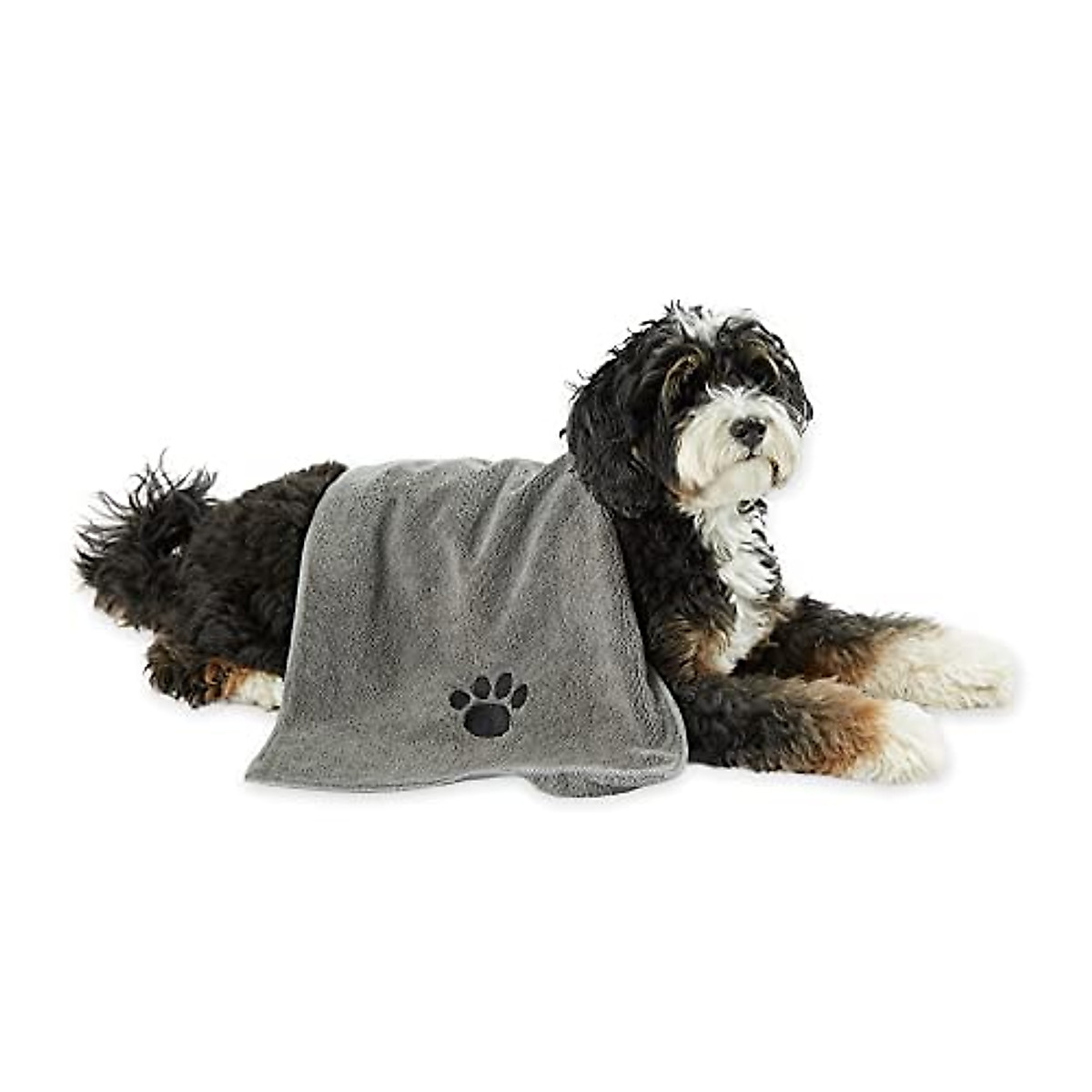 Bone Dry Pet Grooming Towel Collection Embroidered Absorbent Microfiber Drying Set, 15x30, Gray, 3 Count