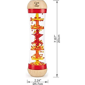 Hape Beaded Raindrops | Mini Wooden Musical Toddler Instrument, Shake & Rattle Rainmaker Toy, Red