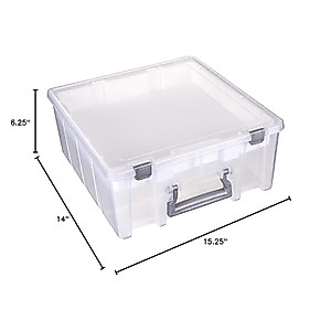 AB Designs 6899ABD Super Satchel Double Deep with Lift-Out Tray and Removable Dividers, Stackable Home Storage Organization Container, Clear with Sliver Latches and Handle