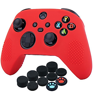 YoRHa Silicone Cover Skin Case for Xbox Series X/S Controller x 1(Red) with Thumb Grips x 10