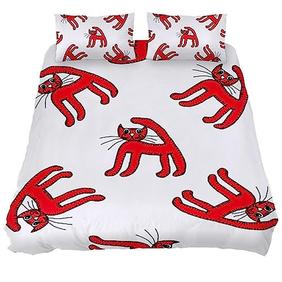 DragonBtu Red Cat 3 Piece with 2 Pillow Shams Comfortable Print Bedding Set Soft Comforter Cover Set for Women Girl