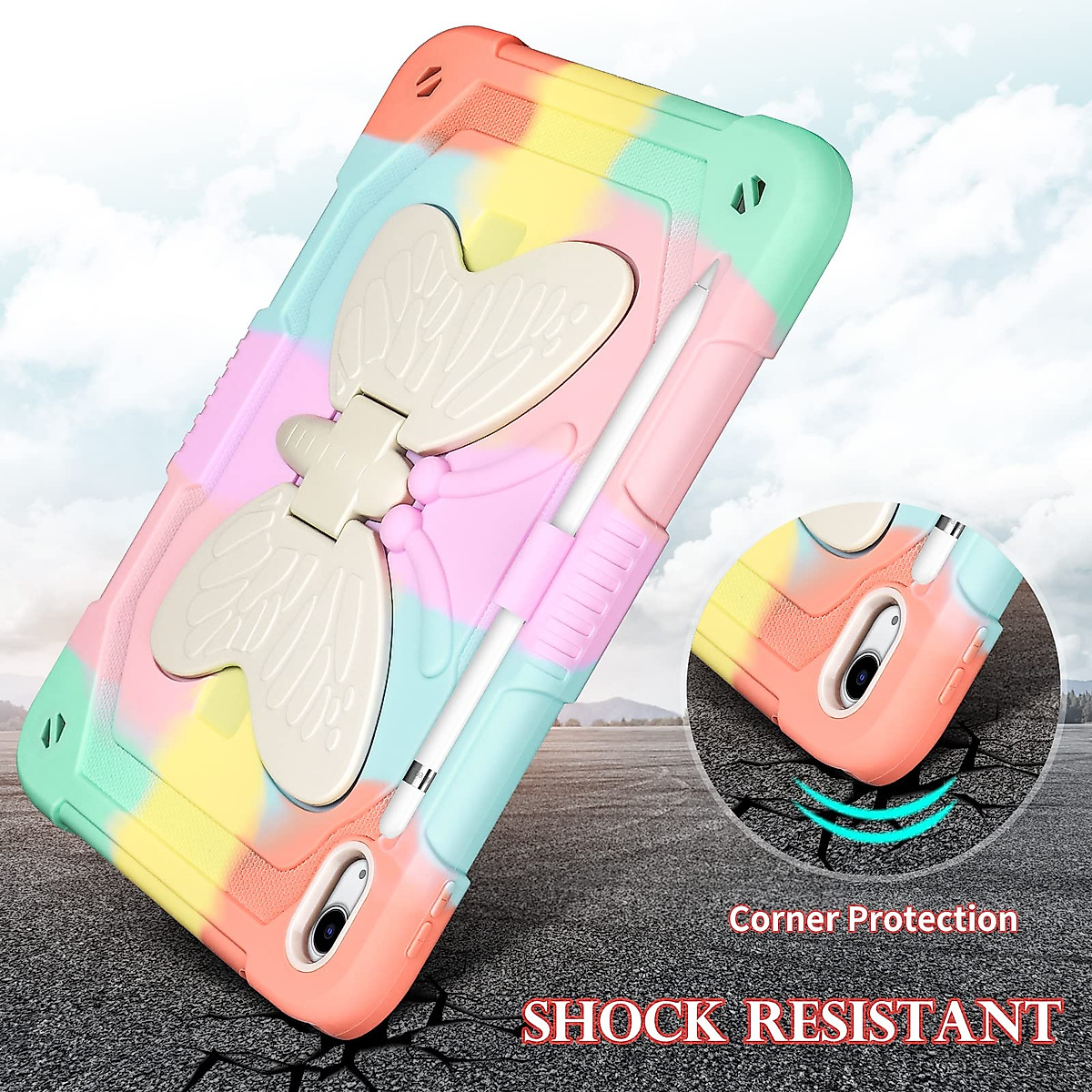 WESADN for iPad 10th Generation Case 2022 with Kickstand Lanyard Keychain Pencil Holder Rugged Heavy Duty Case for Girls Kids Cute Protective Tablet Cover for iPad 10th Gen 10.9 inch 2022 Rose Gold