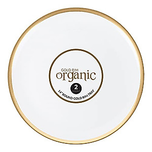 Plasticpro Plastic Serving Trays - Round Serving Platters With Gold Rim 14X14 Disposable Party DishPack of 2