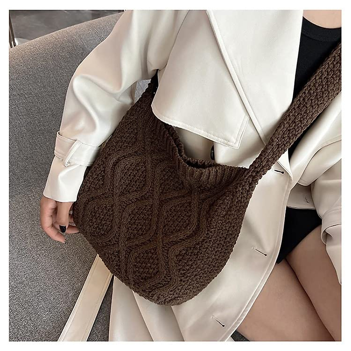 Women's Shoulder Handbags Y2K Fairy Grunge Crochet Tote Bag Aesthetic Hippie Crossbody Bag Alt Purse Accessories (Black)