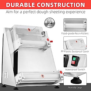 CHEINAUTO 01 Commercial Pizza Dough Roller Sheeter, 24.8 x 20.8 x 9.8 inches, Silver