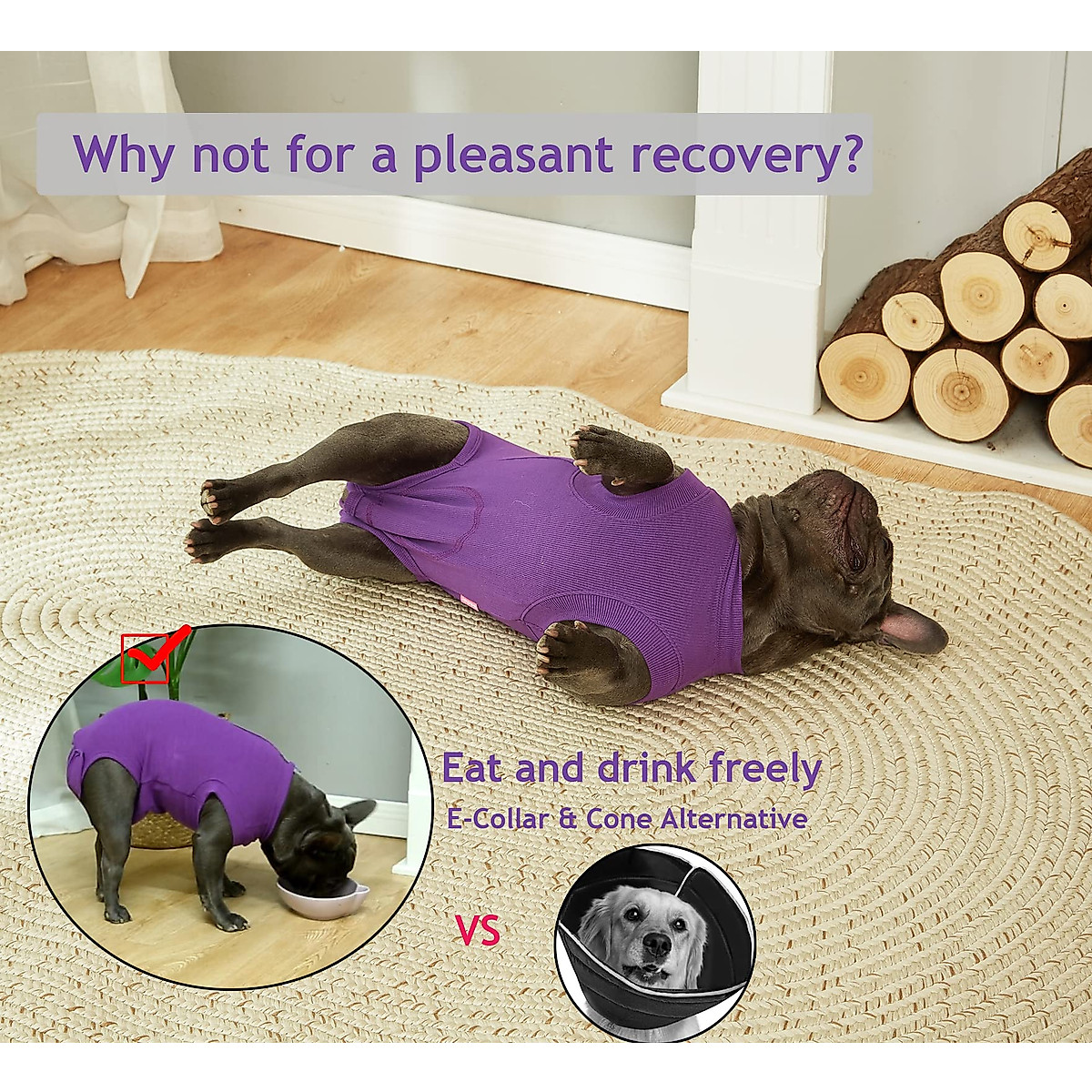 Wabdhaly Dog Surgery Recovery Suit for Female Spay,Puppy Surgical Recovery Zip Up Suit,Anti-Licking Bodysuit for Abdominal Wounds,Cone Alternative Recovery Blank Suit for Dogs