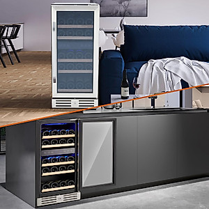 Towallmark 24 Inch Wine Cooler Refrigerator-46 Bottle, Dual Zone Seamless Stainless Steel Built-in Freestanding Wine Fridge, Double-Layer Tempered Glass Door with Lock, Under Counter Wine Cellar
