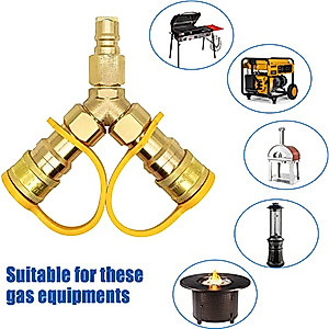 3/8 inch Natural Gas Y Splitter, Low Pressure Propane NAT Gas Quick Connect/Disconnect Separator Adapter Suitable for Weber Gas Grill, Pizza Oven, Patio Heater/Fire Pit, RV, Generator
