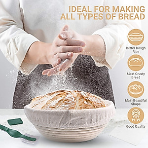 Bread Proofing Banneton Basket Set - 9 Inch Round Natural Rattan Bread Basket, with Linen Liner Cloth and Sourdough Bread Scraper Tool, Ideal Basket Gift For Professional Or Home Bakers